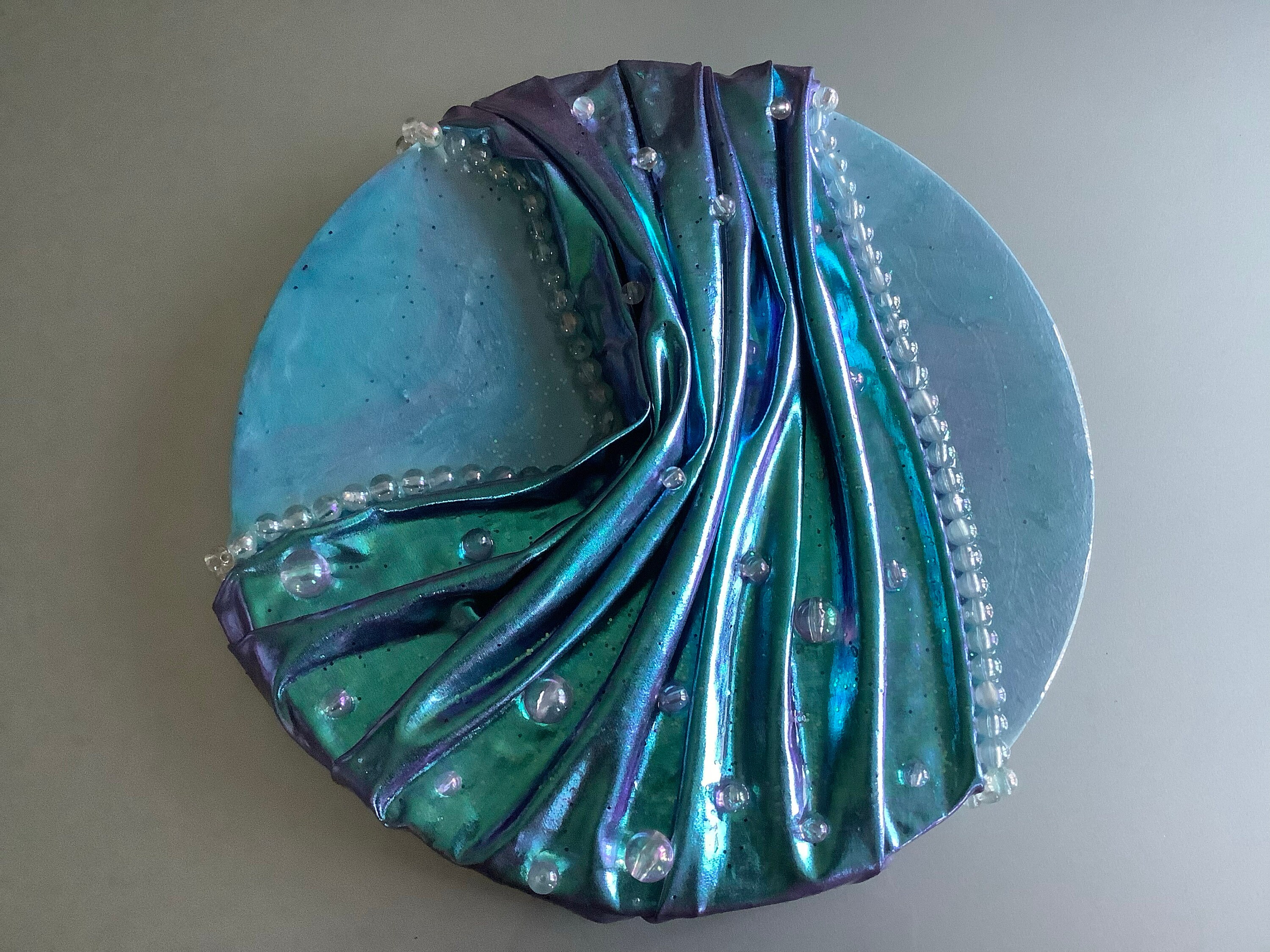 Round Mermaid 3D Wall Art, Beaded Wall Art, Glitter Art, Blue Green ...