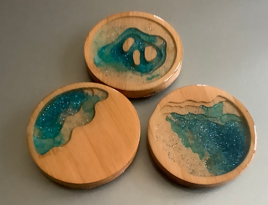 Wooden Round Coasters River Theme Sky Blue Epoxy Resin Use - Etsy