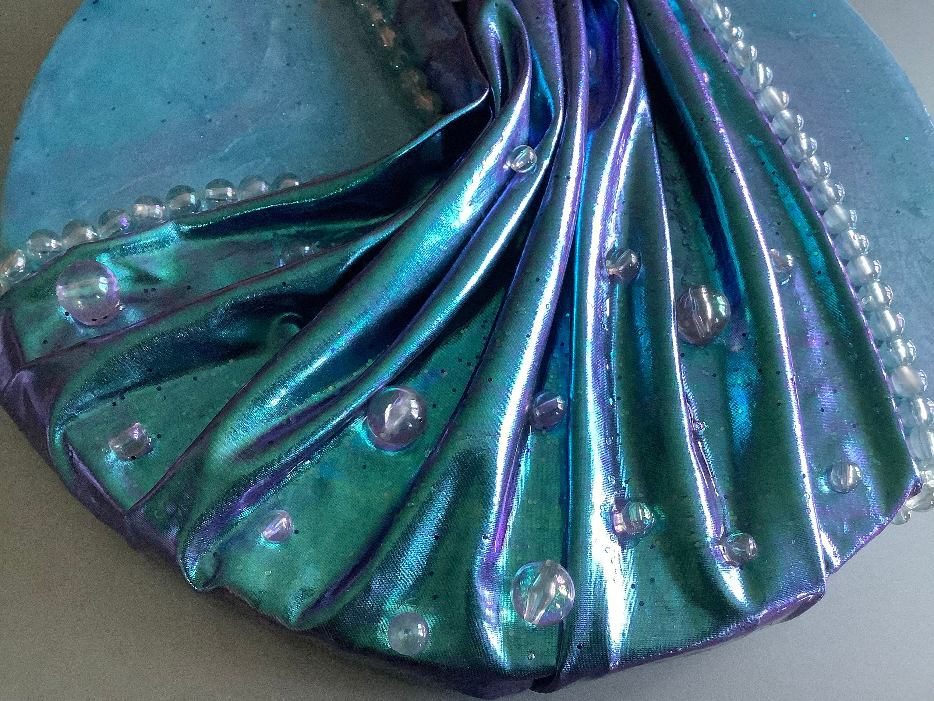 Round Mermaid 3D Wall Art, Beaded Wall Art, Glitter Art, Blue Green ...