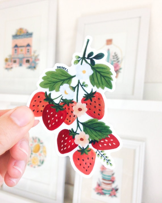 Strawberry Vinyl Sticker Floral Fruit Waterproof Die Cut | Etsy