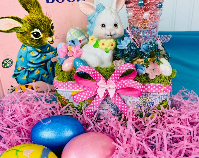 Vintage Inspired Easter Decor / Vintage Homco Bunny / Easter Assemblage ...