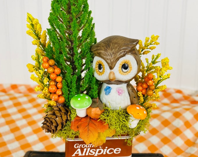 Vintage Fall Owl Decor / Vintage Spice Tin / Vintage Owl / Spice Tin ...