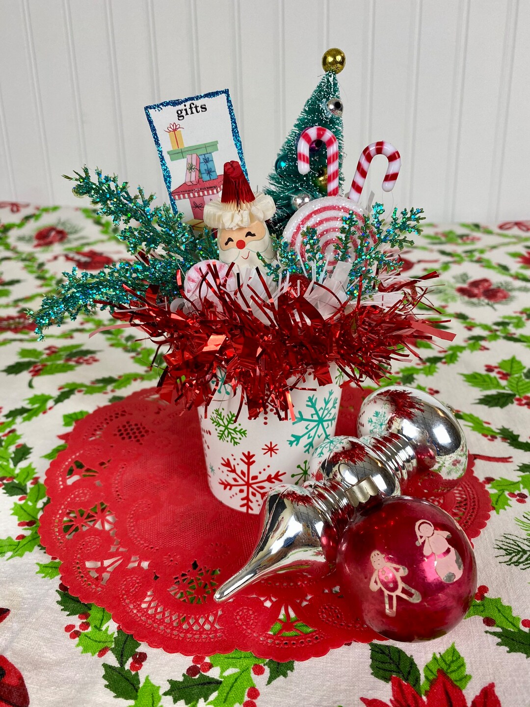 Retro Christmas Assemblage / Retro Santa Pick / Retro Christmas Decor ...