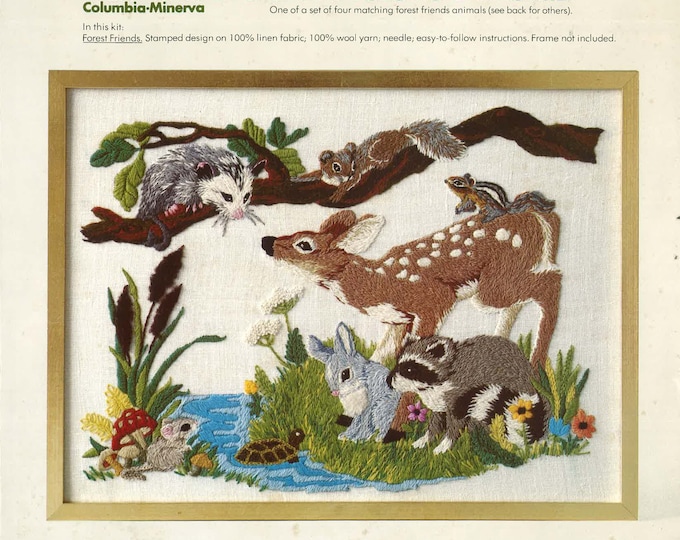 Vintage Crewel Embroidery Pattern Woodland Animals Berries Flower ...