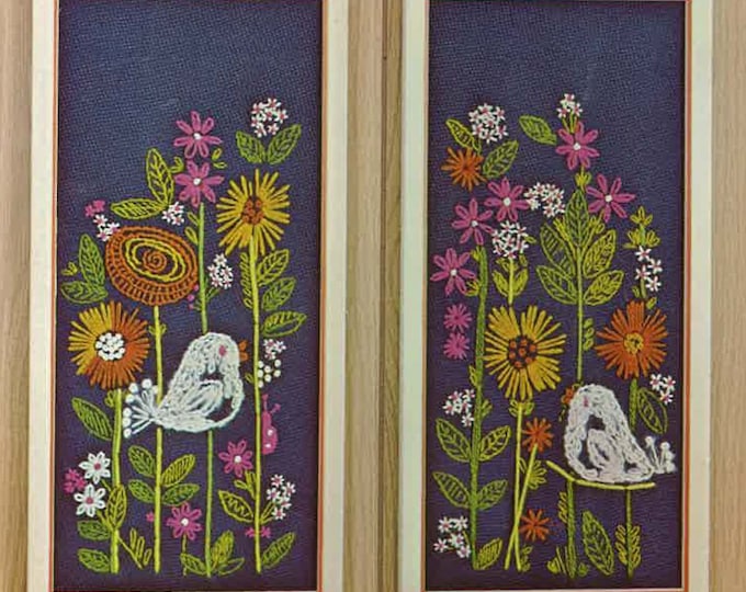 Vintage Crewel Embroidery Pattern Woodland Animals Berries Flower ...
