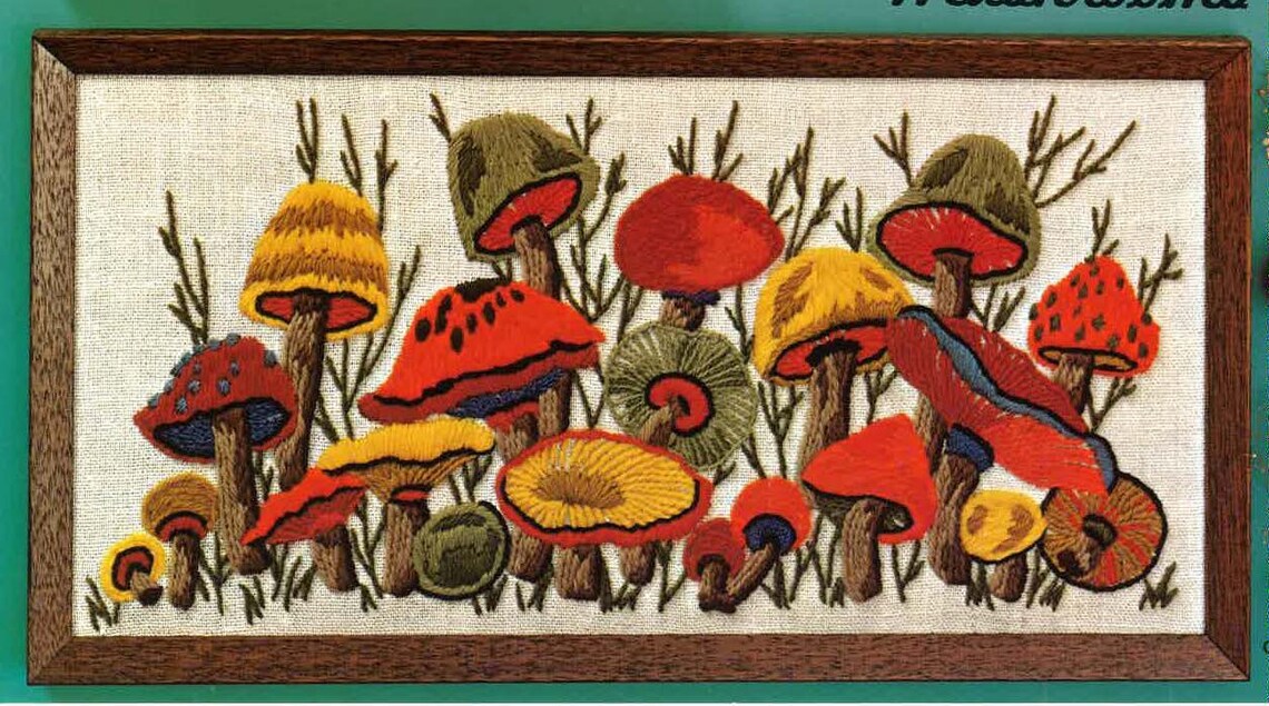 Vintage Crewel Embroidery Patterns / Mushroom Crewel / Floral Crewel ...