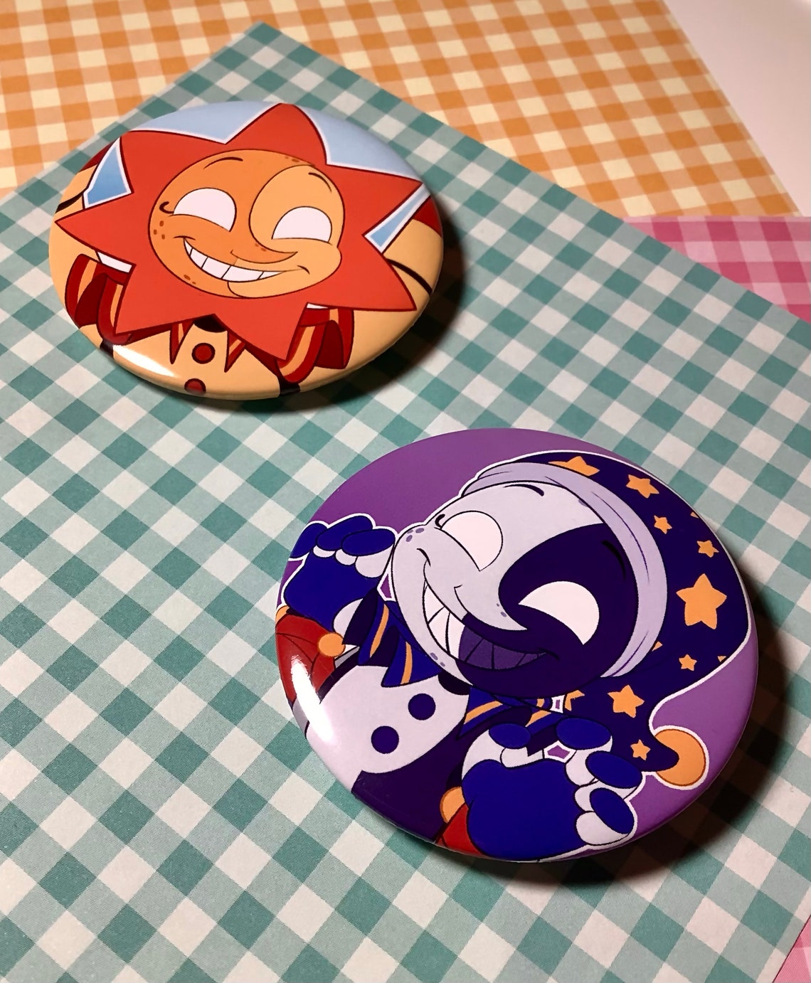 Sun & Moon Button Set 1.25 OR 2.25 2 Pc Pin Set - Etsy