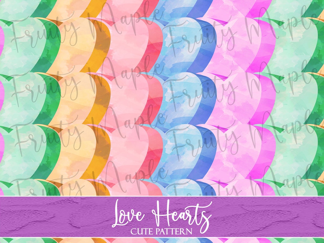Pastel Love Hearts Seamless Pattern, Rainbow Hearts Digital Paper ...