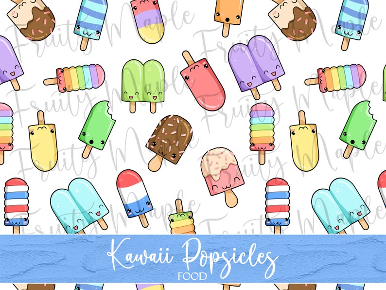 Kawaii Popsicles Seamless Pattern, Cute Digital Paper, Ice Cream ...