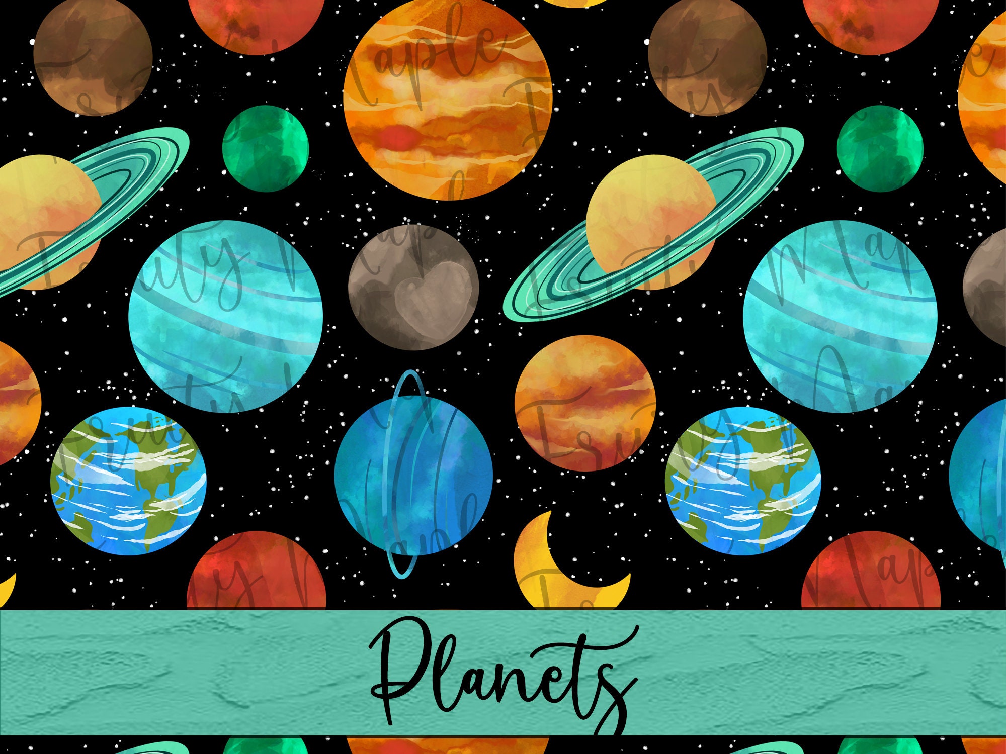 Planets Seamless Pattern, Space Digital Paper, Space Clipart Pattern ...