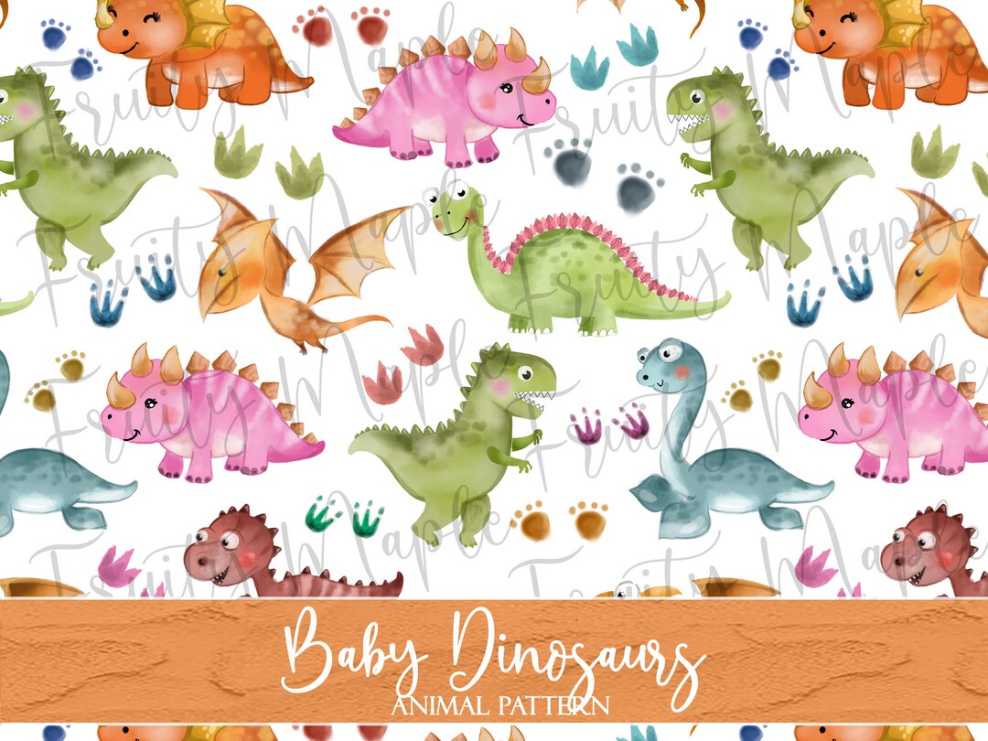 Baby Dinosaurs Seamless Pattern, Dinosaur Digital Paper, Dinosaur ...