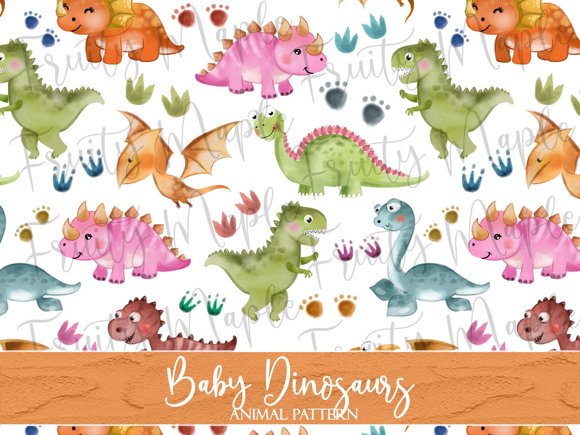 Baby Dinosaurs Seamless Pattern Dinosaur Digital Paper - Etsy