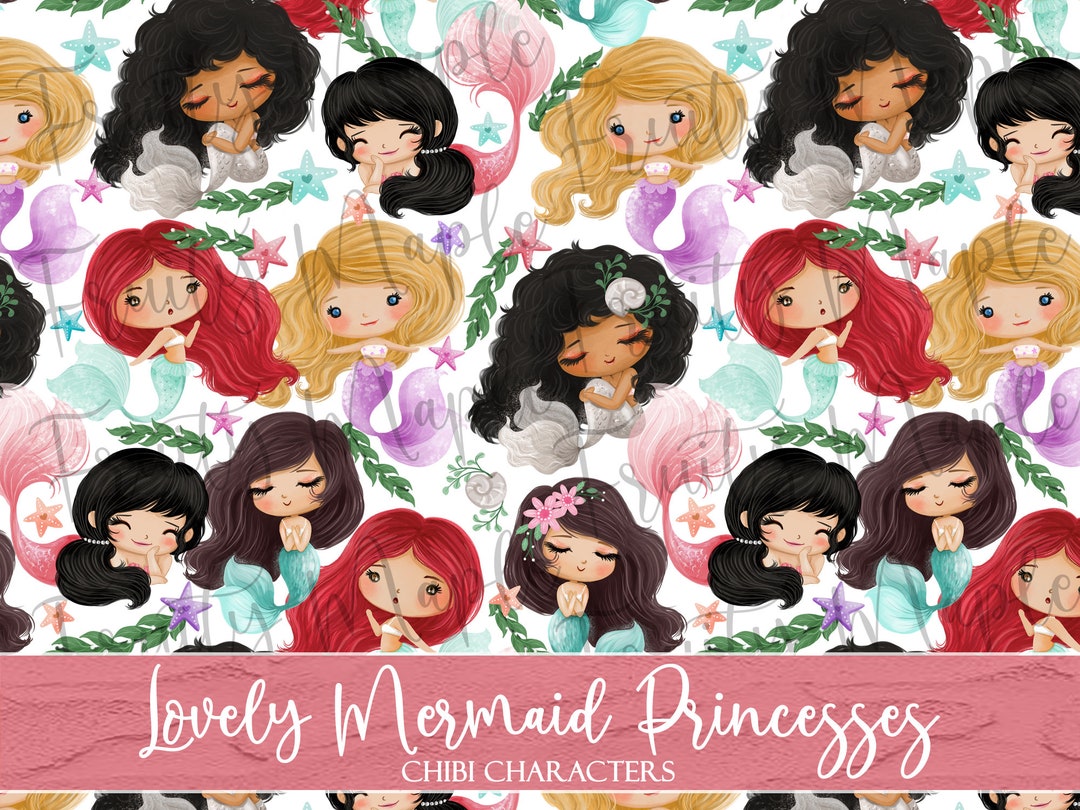 Mermaid Princesses Seamless Pattern, Mermaid Digital Paper Download ...