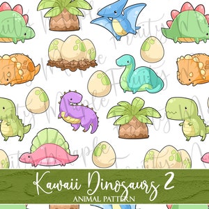 Kawaii Dinosaur Seamless Pattern, Dinosaur Scrapbook Paper, Dinosaur ...