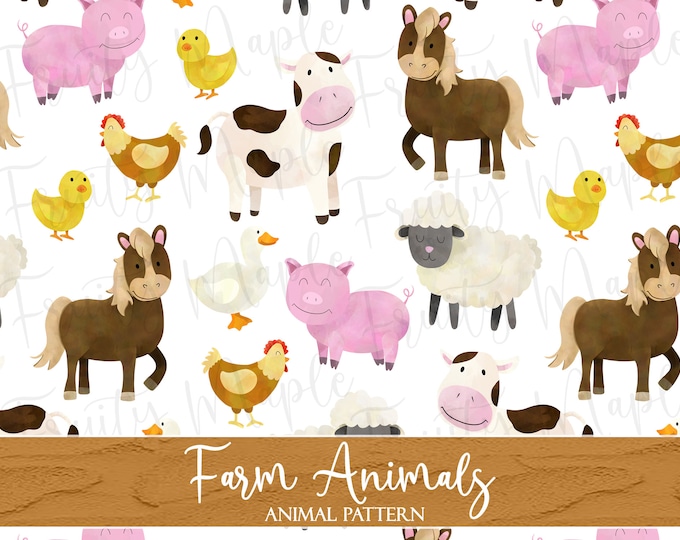 Watercolor Farm Animals Seamless Pattern Digital Paper Farm Birthday ...