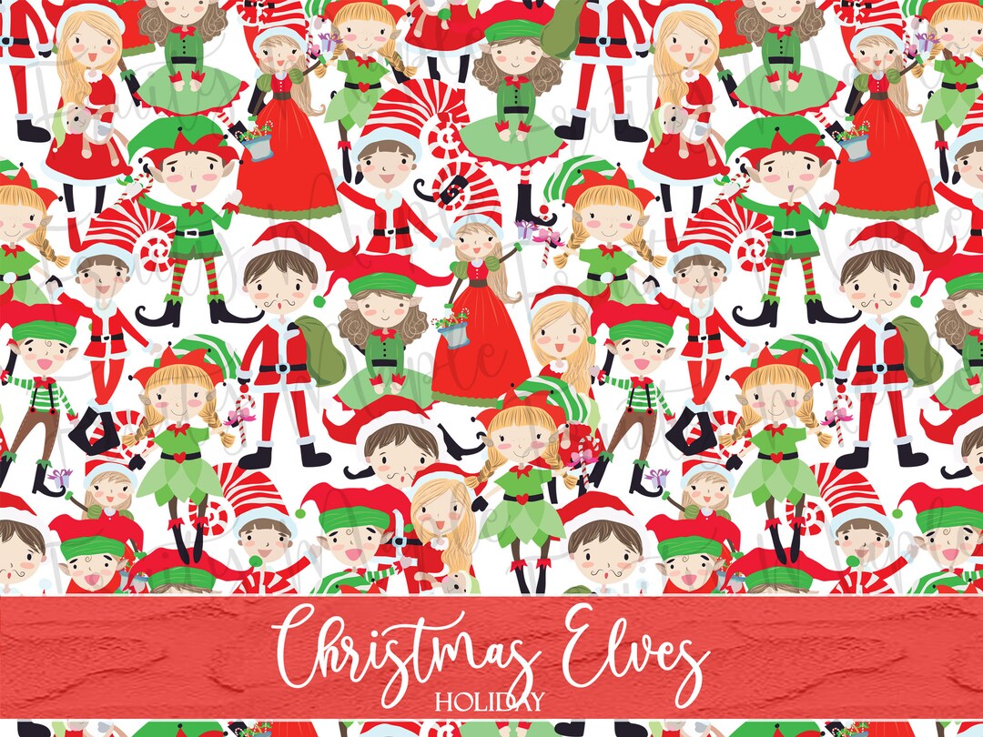 Christmas Seamless Pattern, Santa Elves Scrapbooking Christmas Clipart ...