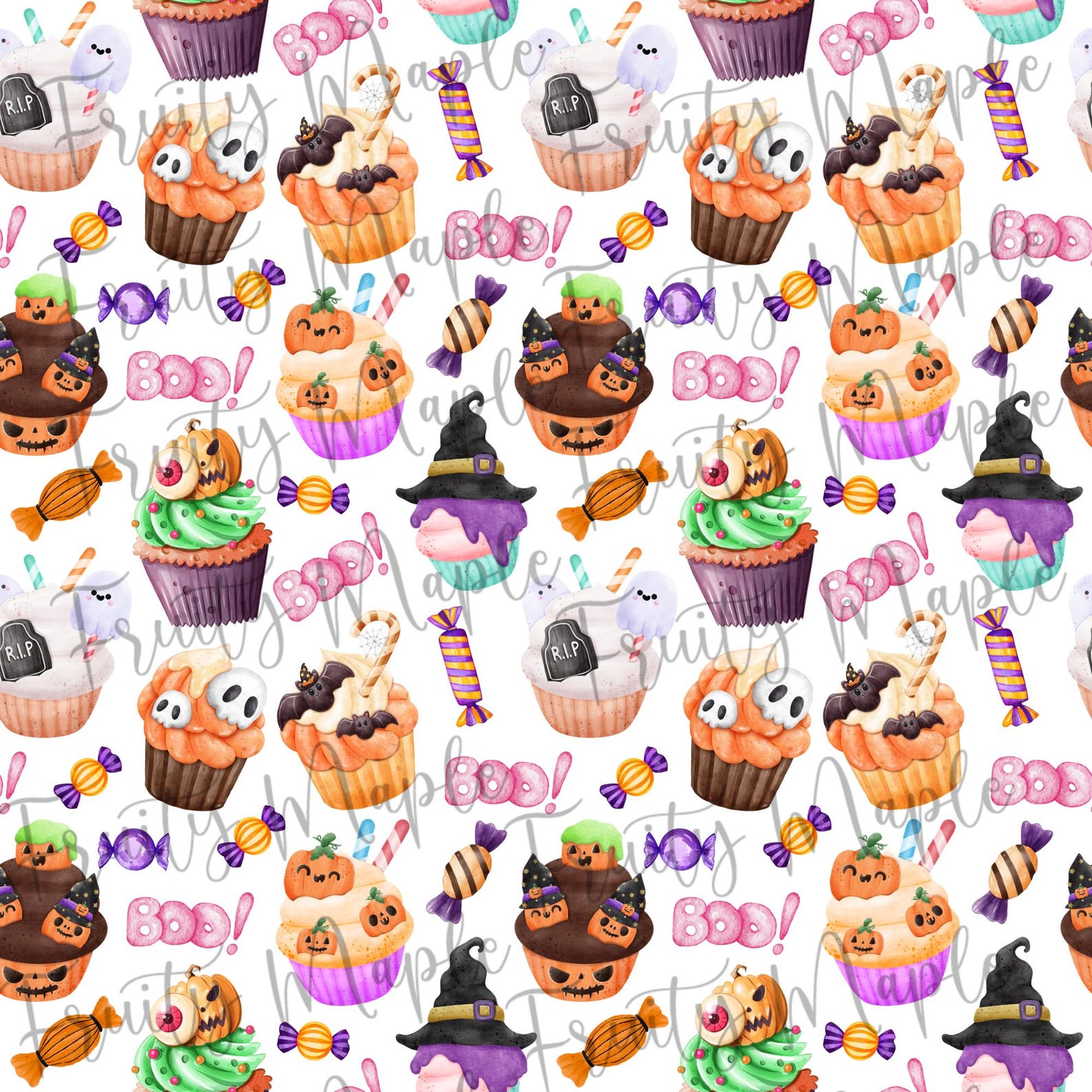 Halloween Cupcakes Seamless Pattern, Halloween Paper, Halloween Digital ...