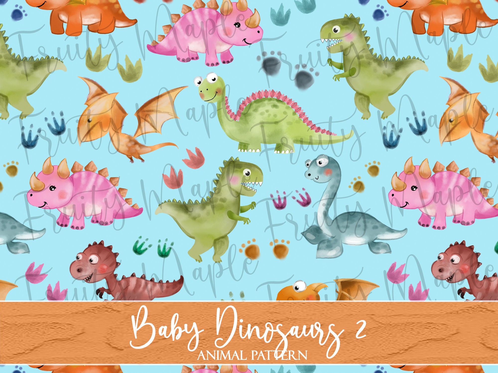 Baby Dinosaur Seamless Pattern, Dinosaur Clipart Pattern, Fabric ...
