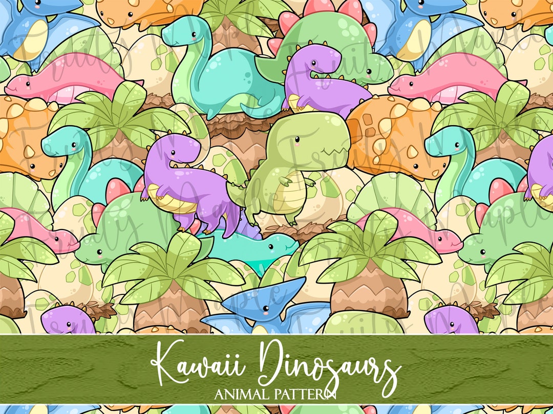 Kawaii Dinosaur Seamless Pattern, Dinosaur Digital Paper, Dinosaur ...