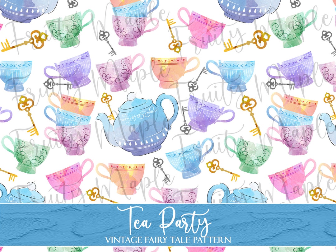 Tea Party Seamless Pattern, Vintage Key Digital Paper, Alice in ...