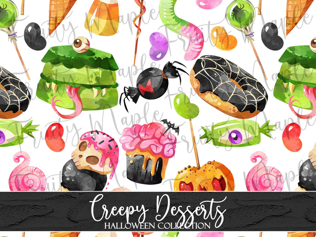 Creepy Desserts Seamless Pattern, Halloween Digital Paper, Halloween ...