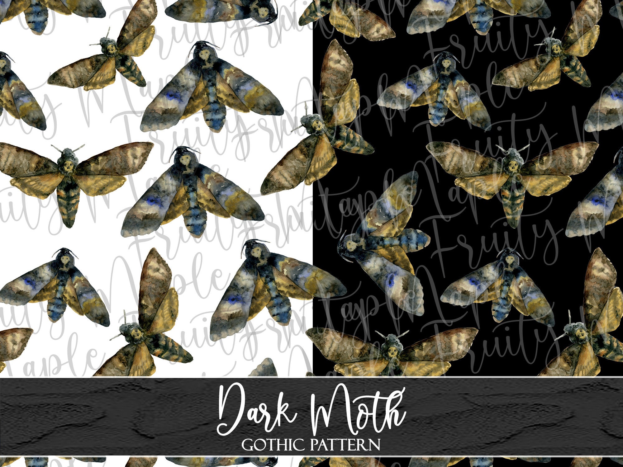 Dark Moth Seamless Pattern, Insect Digital Paper, Halloween Seamless ...