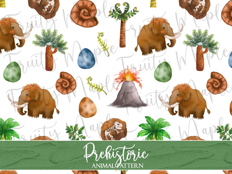 Prehistoric Seamless Pattern, Jurassic Digital Paper, Dinosaur Clipart ...