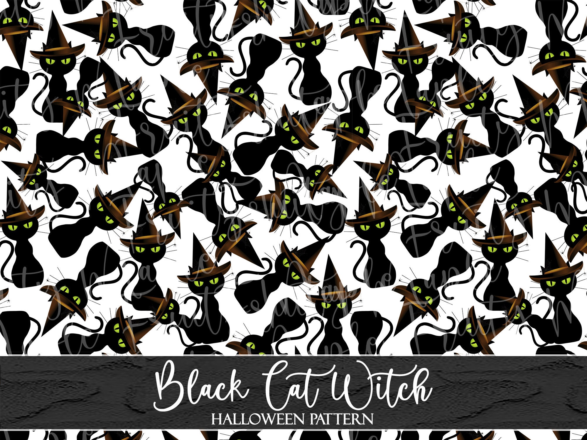 Black Cat Witch Seamless Pattern, Halloween Digital Paper, Black Cat ...