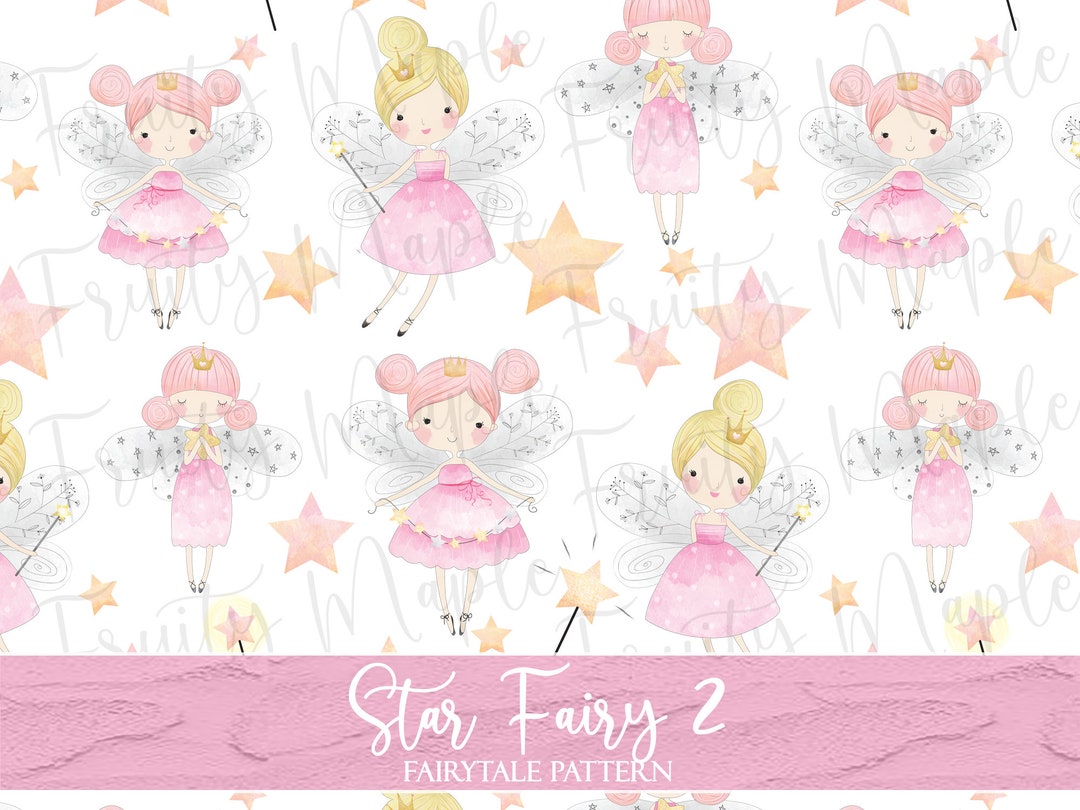 Star Fairy Seamless Pattern, Pink Fairy Digital Paper, Cute Girl Fabric ...