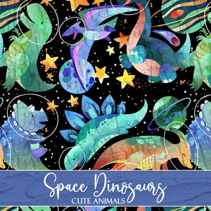 Space Dinosaurs Seamless Pattern, Dinosaur Digital Paper, Dinosaur ...