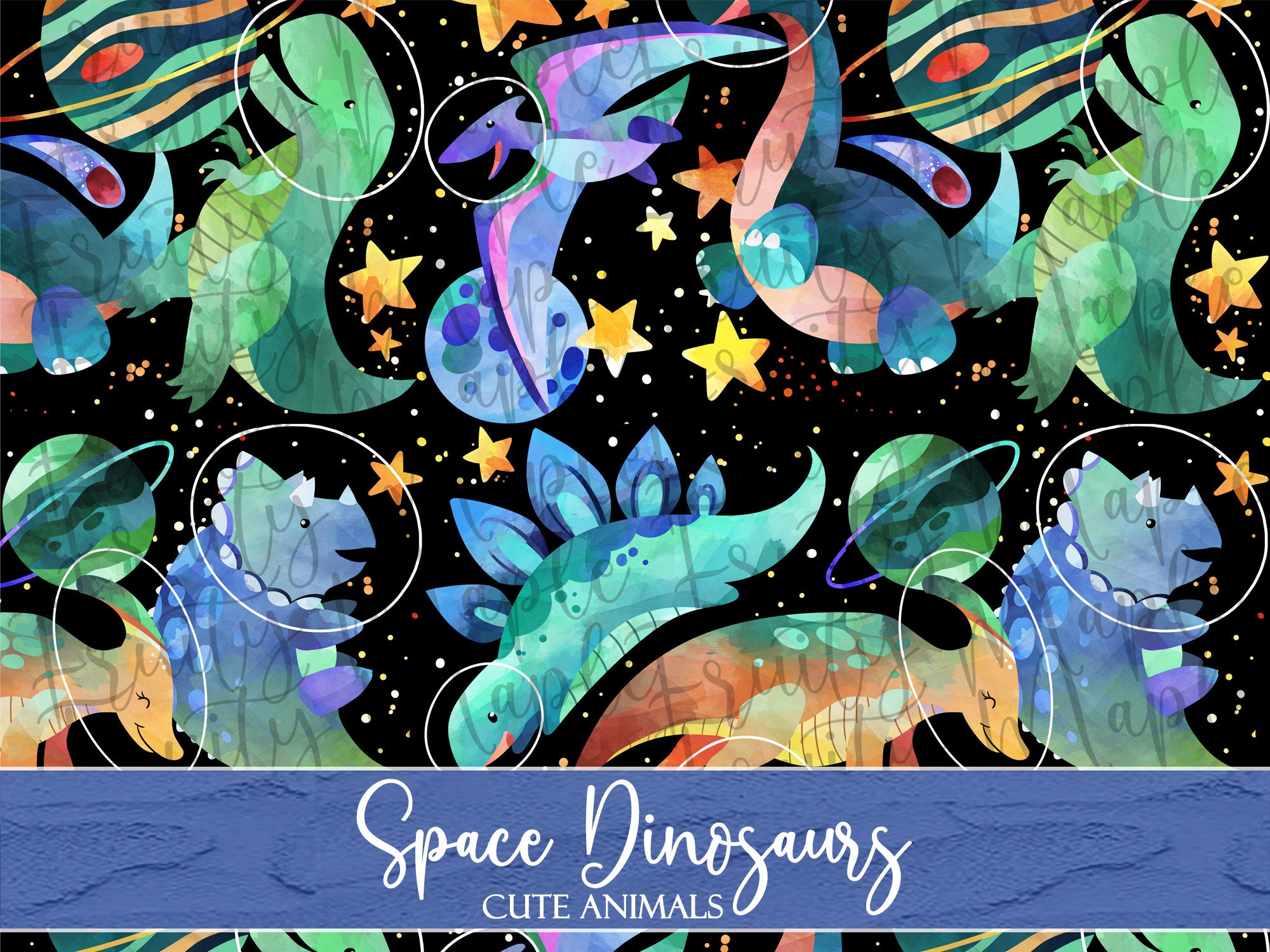 Space Dinosaurs Seamless Pattern, Dinosaur Digital Paper, Dinosaur ...