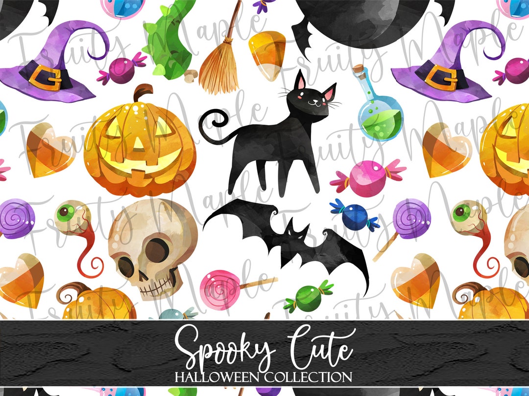 Spooky Cute Seamless Pattern, Halloween Digital Paper, Halloween ...