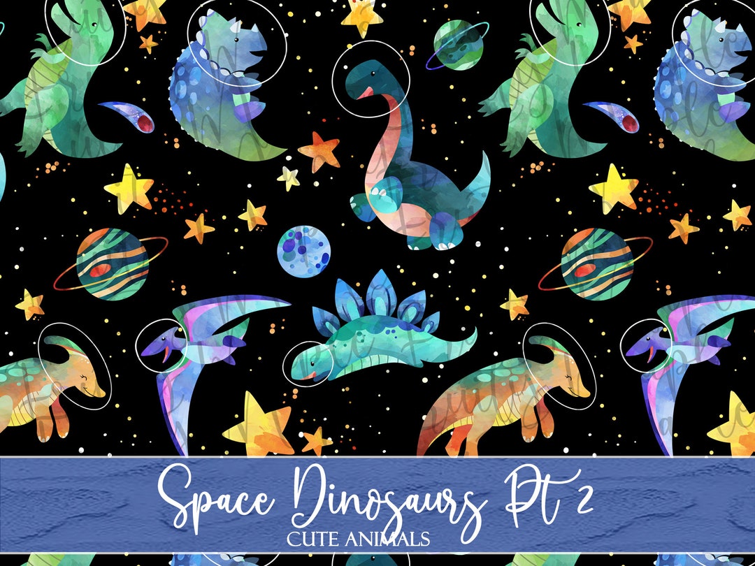 Space Dinosaurs Seamless Pattern, Dinosaur Digital Paper, Dinosaur ...