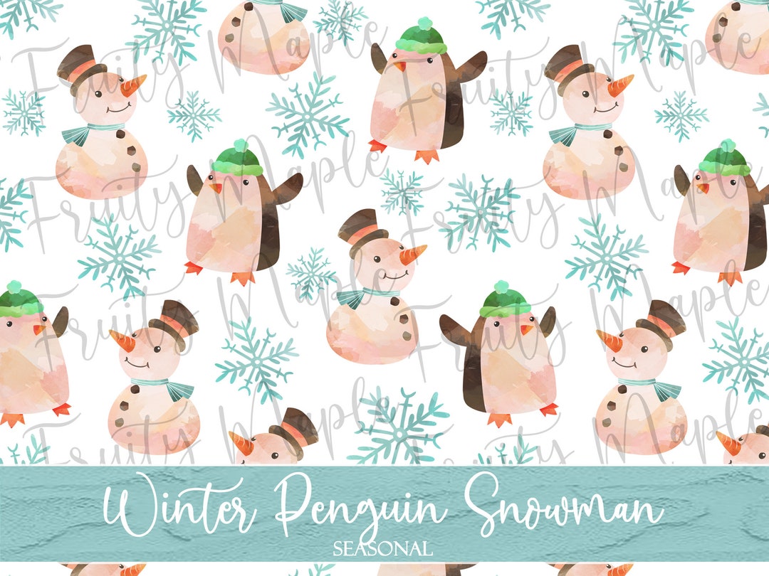 Winter Penguin Seamless Pattern, Snowman Digital Paper, Scrapbooking ...