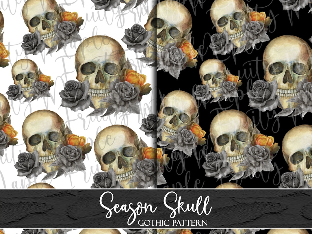 Gothic Skull Seamless Pattern, Skull Digital Paper, Black Rose Seamless ...