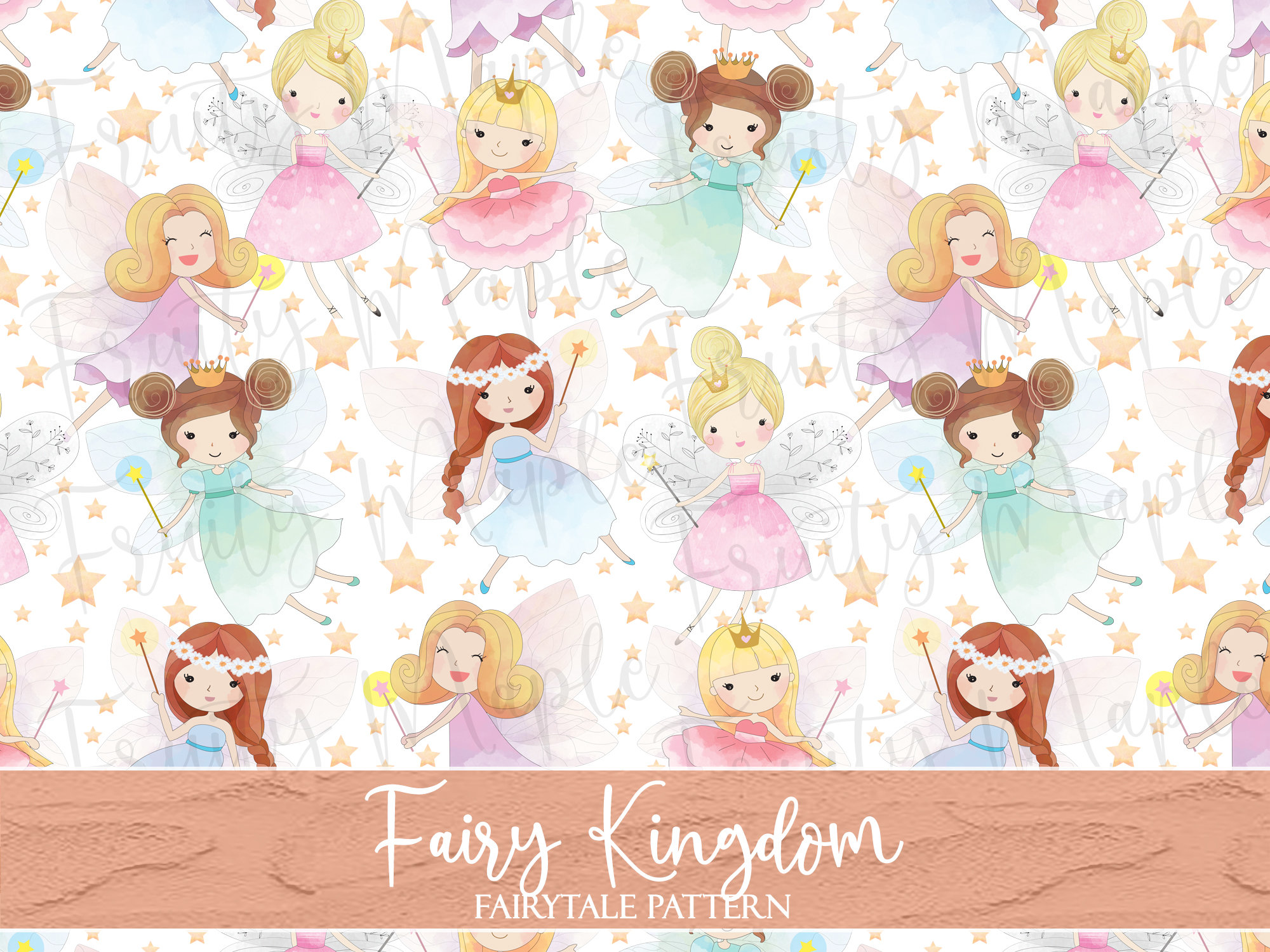Fairy Kingdom Seamless Pattern, Princess Fairy Digital Paper, Cute Girl ...
