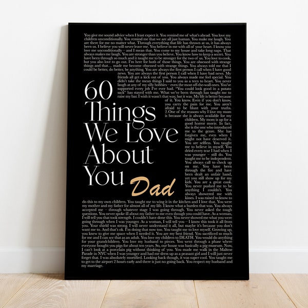 Personalized Gift for Dad Reasons I Love You Print Fathers - 60+ Gift ...