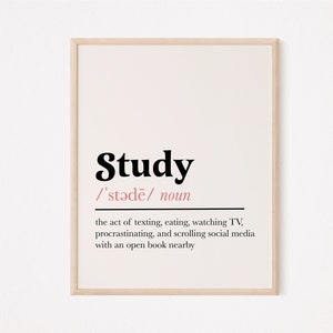 Study Definition Print Study Definition Quote College Dorm Sign ...