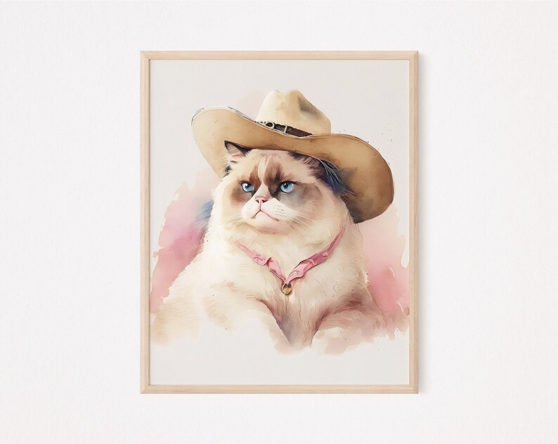 Cowboy Ragdoll Kitten Watercolor Portrait Wall Art Cowgirl - Etsy