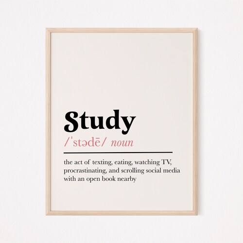 Study Definition Print Study Definition Quote College Dorm - Etsy