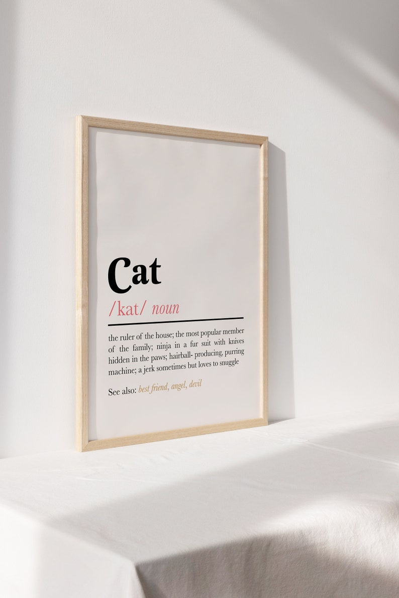 Cat Definition Print | Definition of Cat Wall Art | Cat Quote Print ...