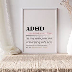 ADHD Definition Print | Adhd Poster | Attention Deficit Hyperactivity ...