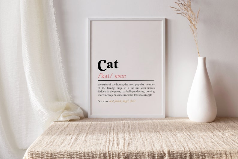 Cat Definition Print | Definition of Cat Wall Art | Cat Quote Print ...