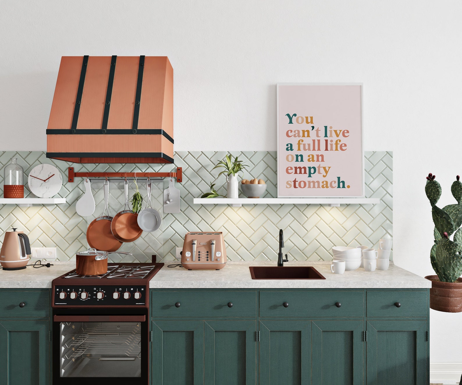 You Cant Live A Full Life on an Empty Stomach, Boho Kitchen Print ...