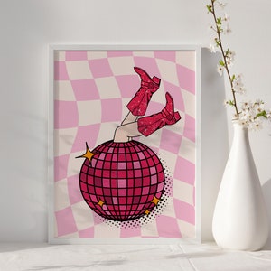 Disco Cowgirl Print Pink Rodeo Print Preppy Western Wall Art Hot Pink ...