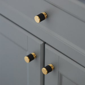 Solid Brass Leather Cabinet Knobs,leather Pulls for Cabinet, Brass Drawer Knob Modern Leather ...