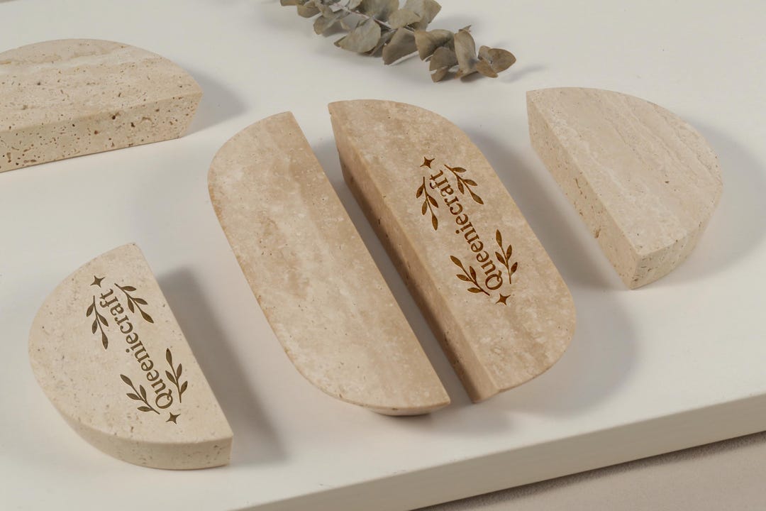 Custom Engraved Travertine Nordic Style Handles Semicircle Dresser Pull ...