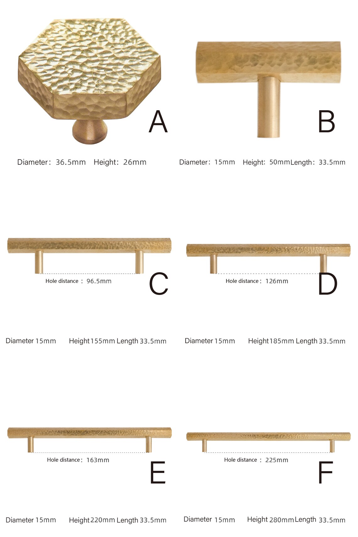 Drawer Pulls Brass Hammer Hexagon Handles Pulls for Cabinet - Etsy