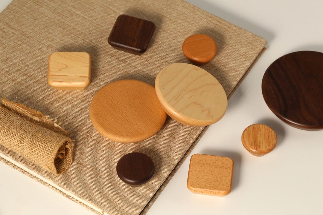 Flat Natural Wooden Knobs,walnut Wood Beech Drawer Handles,maple Wood ...