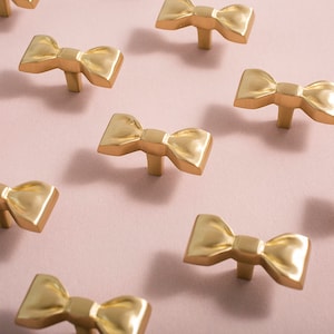 Bow Knobs Drawer Cupboard Pulls Solid Brass Wardrobe Knob Cabinet Handles Gold Dresser Door ...